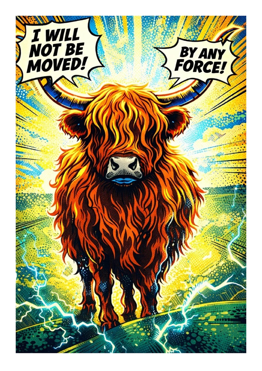 NEW Comic Book Art Highland Cow Print, Superhero Decor (digital ...