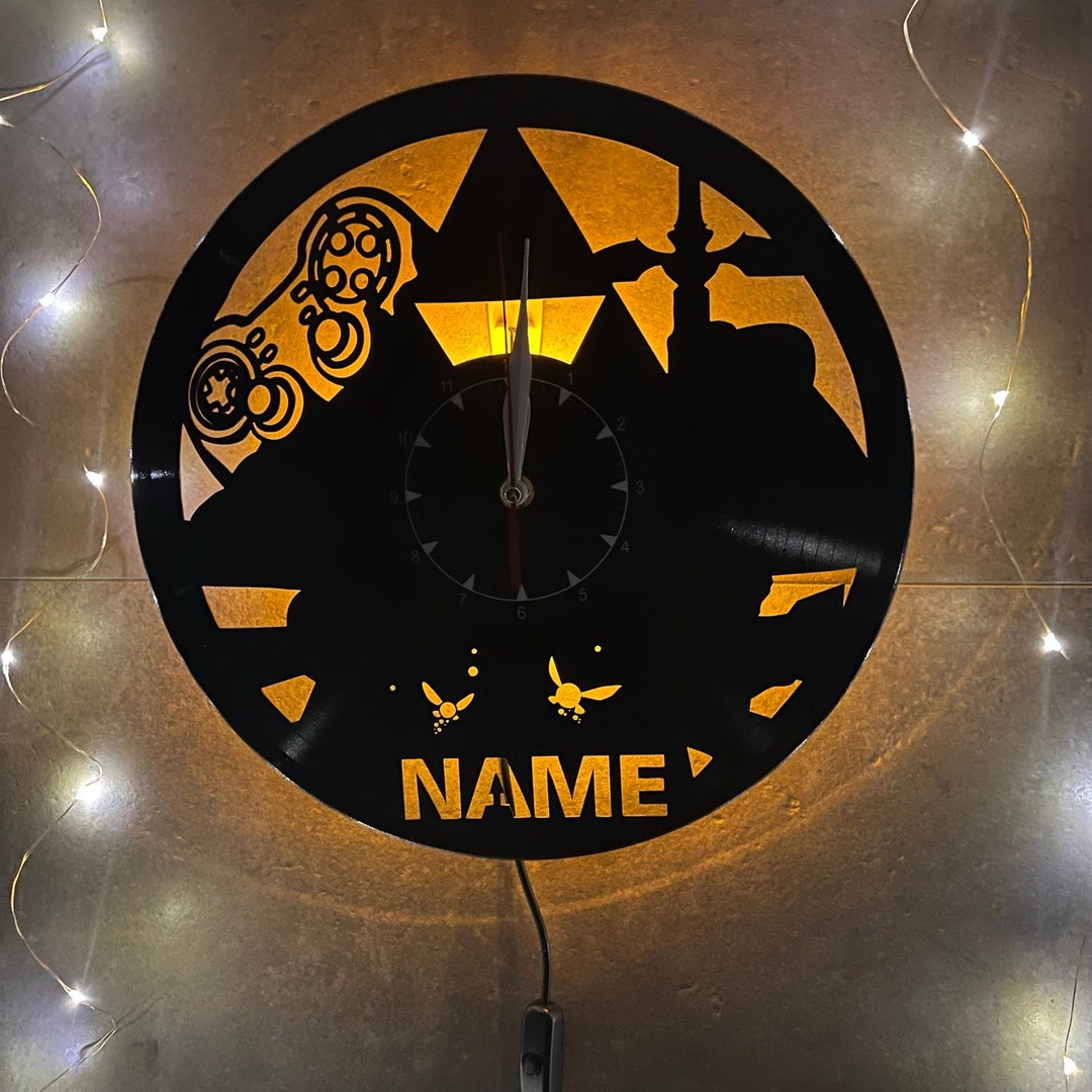 Personalized Gamer Vinyl Record Clock: LED Night Light, Geek Wall Decor ...