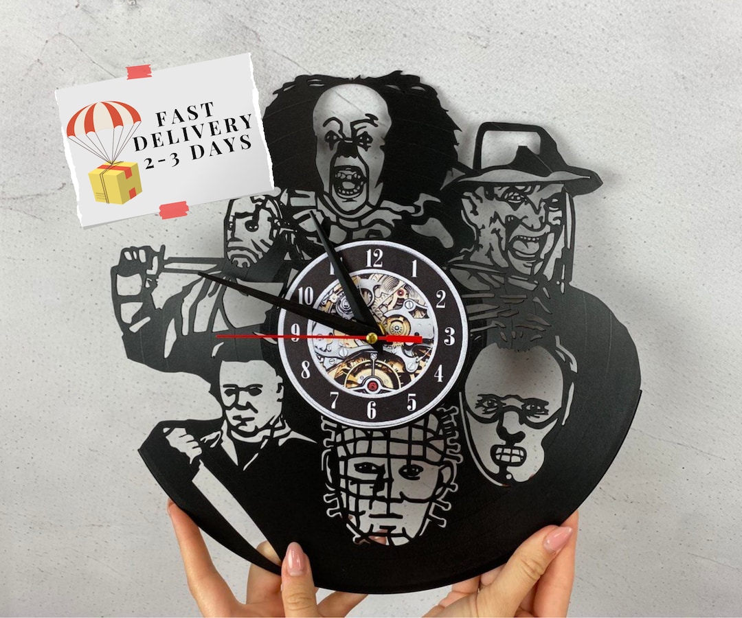 Made in Ukraine, Scary Movie Vinyl Record Cut Out Clock Horror Movie ...