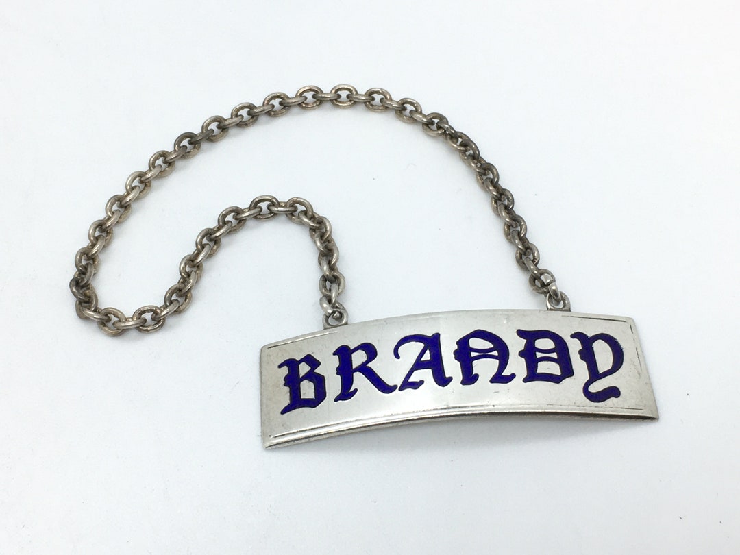 Vintage Solid Sterling Silver and Enamel Brandy Decanter Label / Bottle ...