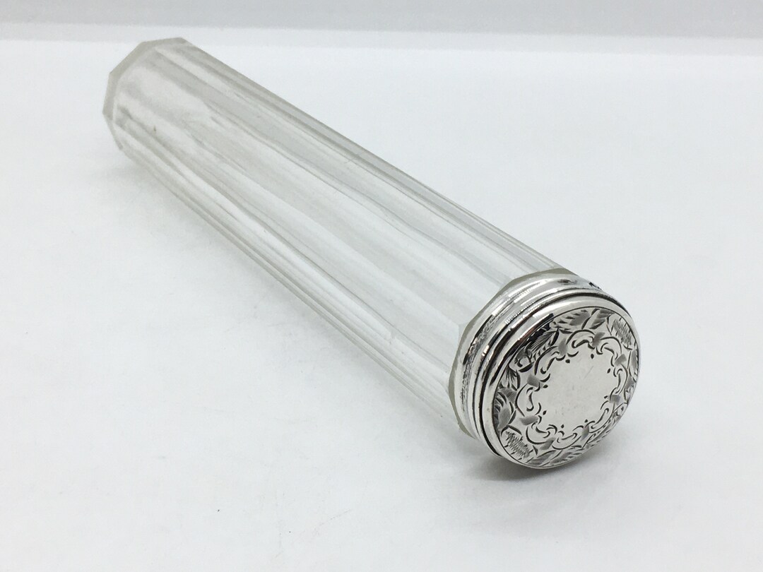 Antique Solid Silver Topped Glass Hat Pin / Dressing Table Bottle ...