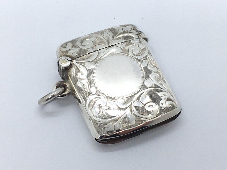 Antique Edwardian Solid Silver Vesta Case / Match Safe Fob With ...