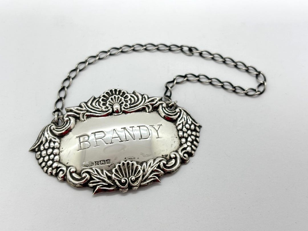 Vintage Sterling Silver Brandy Decanter Label / Bottle Neck Chain Tag ...