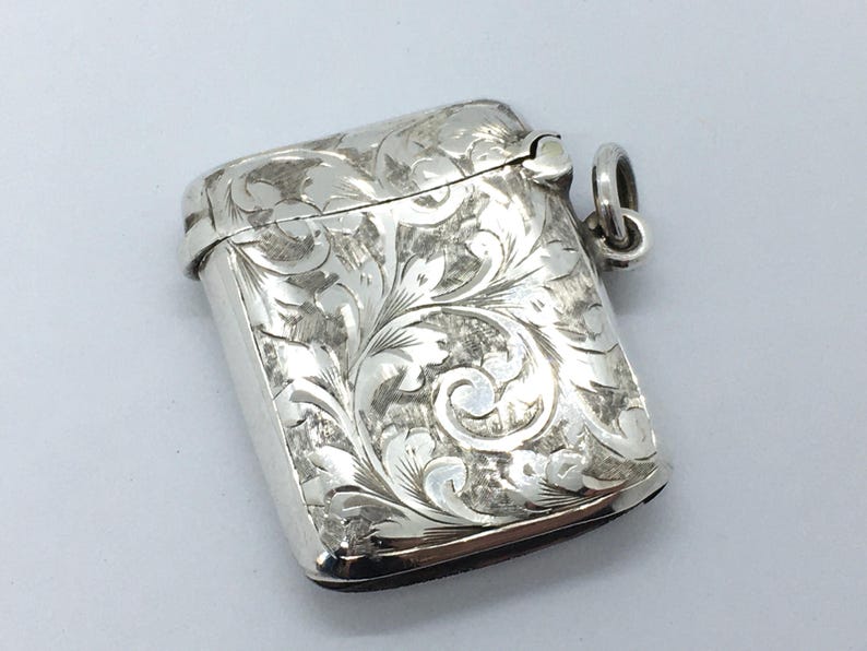 Antique Edwardian Solid Silver Vesta Case / Match Safe Fob With ...
