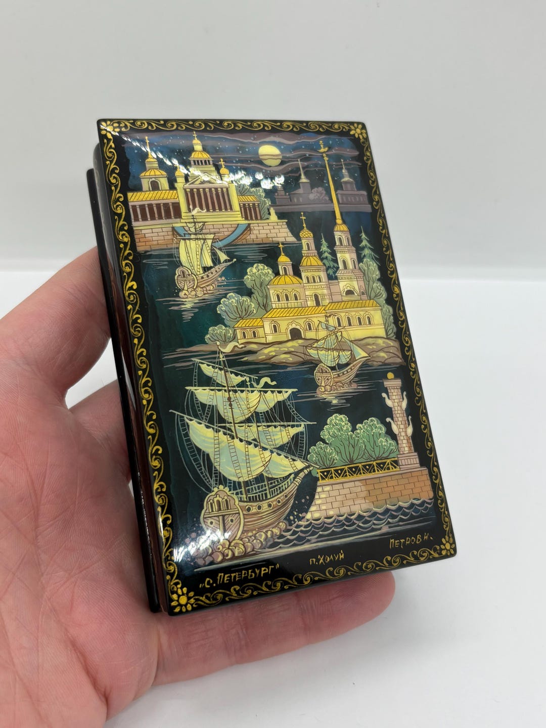 Vintage Russian Lacquer Trinket Desk Box - Hand Painted St. Petersburg ...