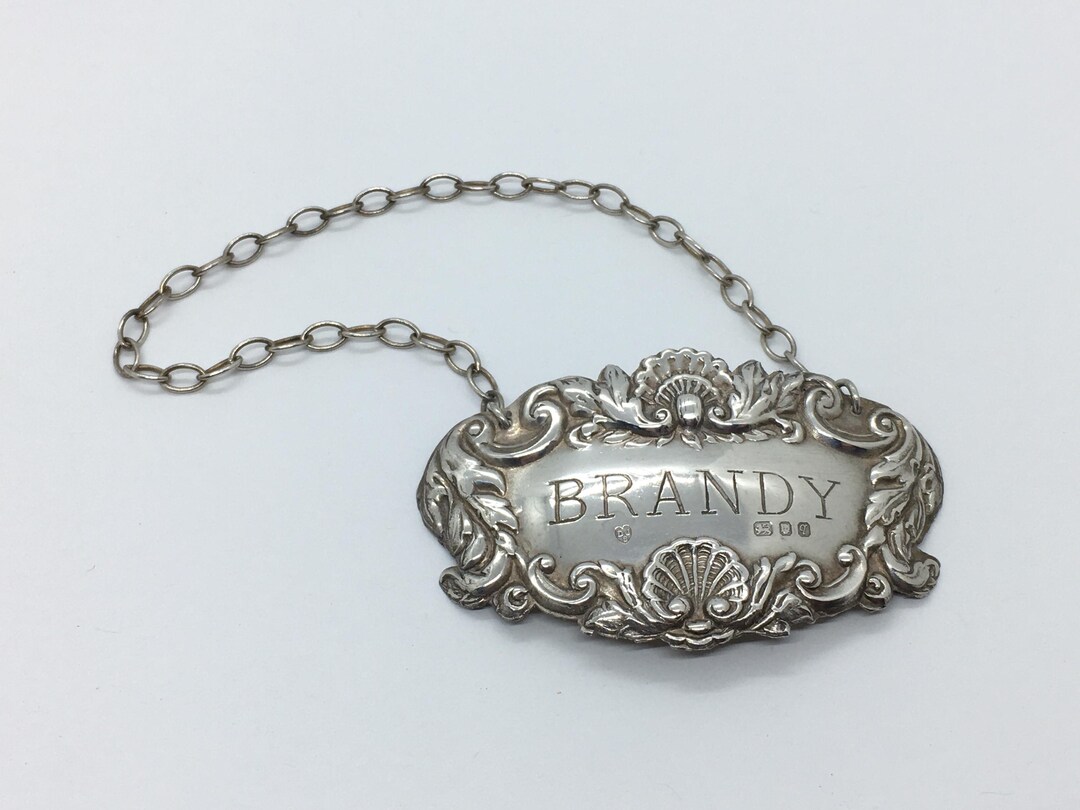 Vintage Solid Sterling Silver Brandy Decanter Label / Bottle Neck Chain ...