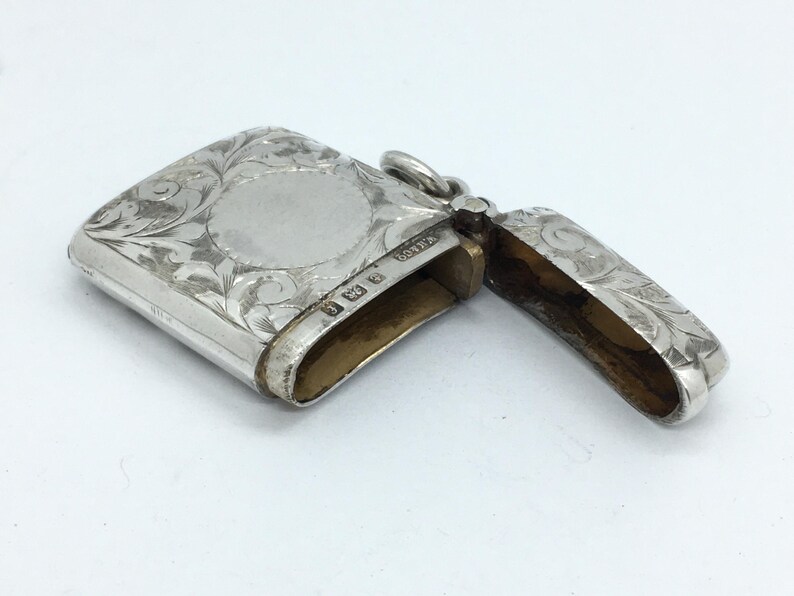 Antique Edwardian Solid Silver Vesta Case / Match Safe Fob With ...