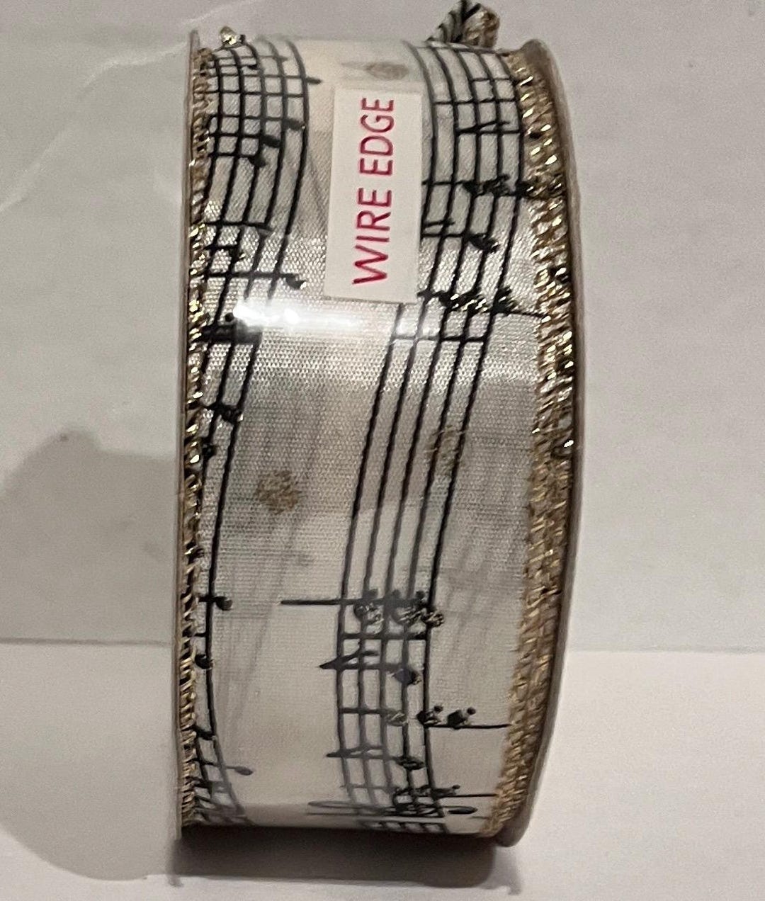 Music Note Wired Ribbon, 1.5inchesx30 Feet, Ivory Black Gold Glitter ...