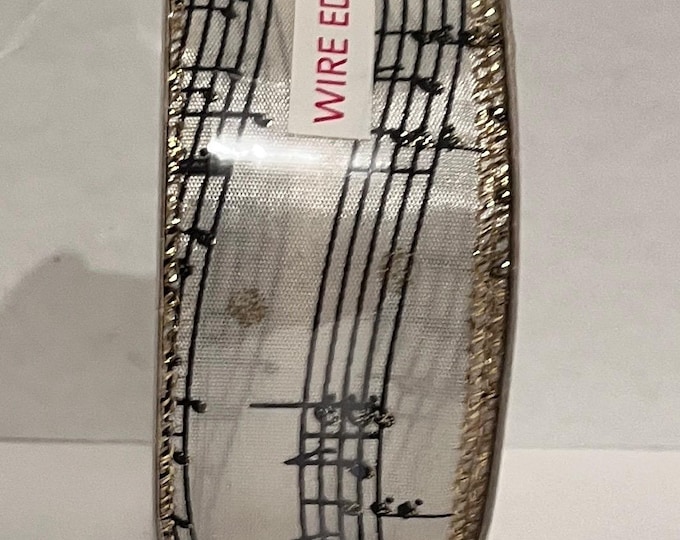 Music Note Wired Ribbon, 1.5inchesx30 Feet, Ivory Black Gold Glitter ...