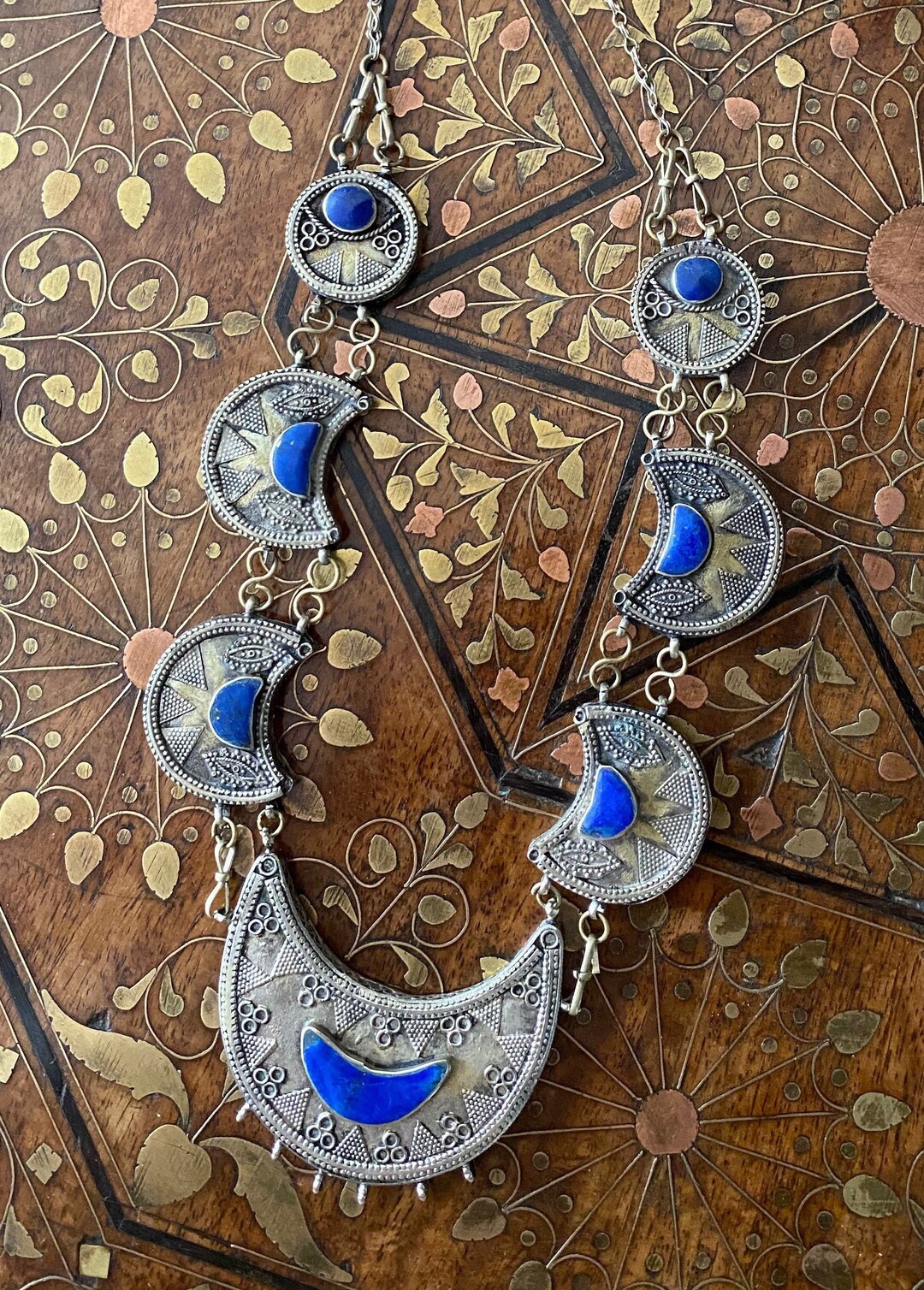 Afghan Collar in Low Grade Silver Set With Lapis Lazuli, in a Turkmen ...