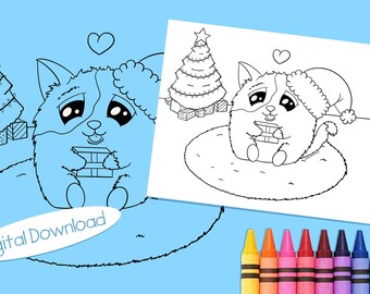Cute Kawaii Christmas Holiday Printable Coloring Page Digital - Etsy