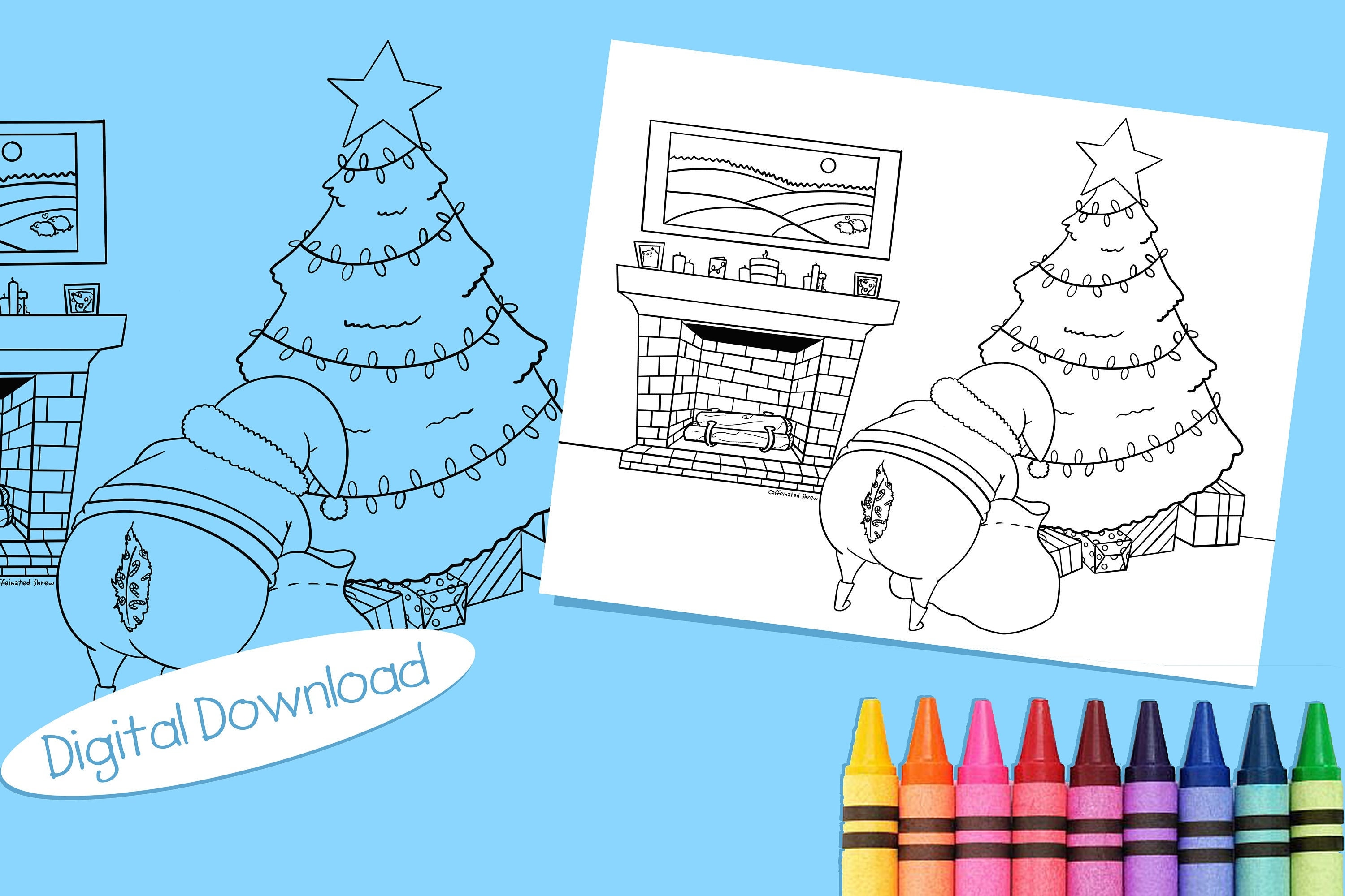 Santa's Secret - Holiday Coloring - Digital Download - Kawaii Coloring ...