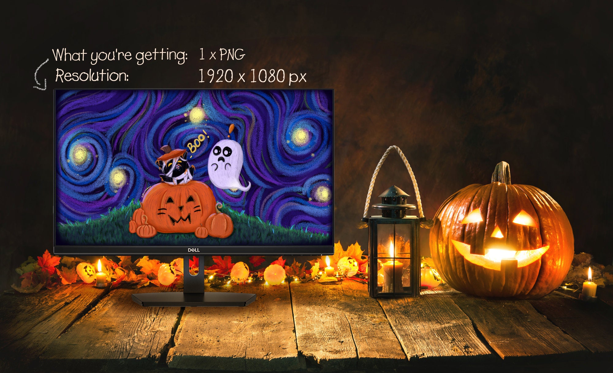 Spooky Kitty Desktop Wallpaper - Digital Download - Kawaii Halloween ...