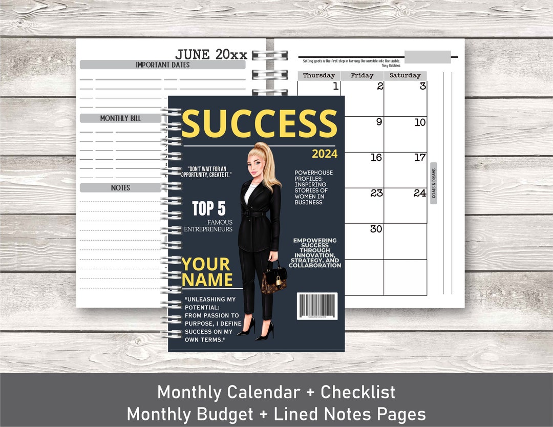 2024 Personalized Monthly Planner With Lined Notebook in One Planner ...