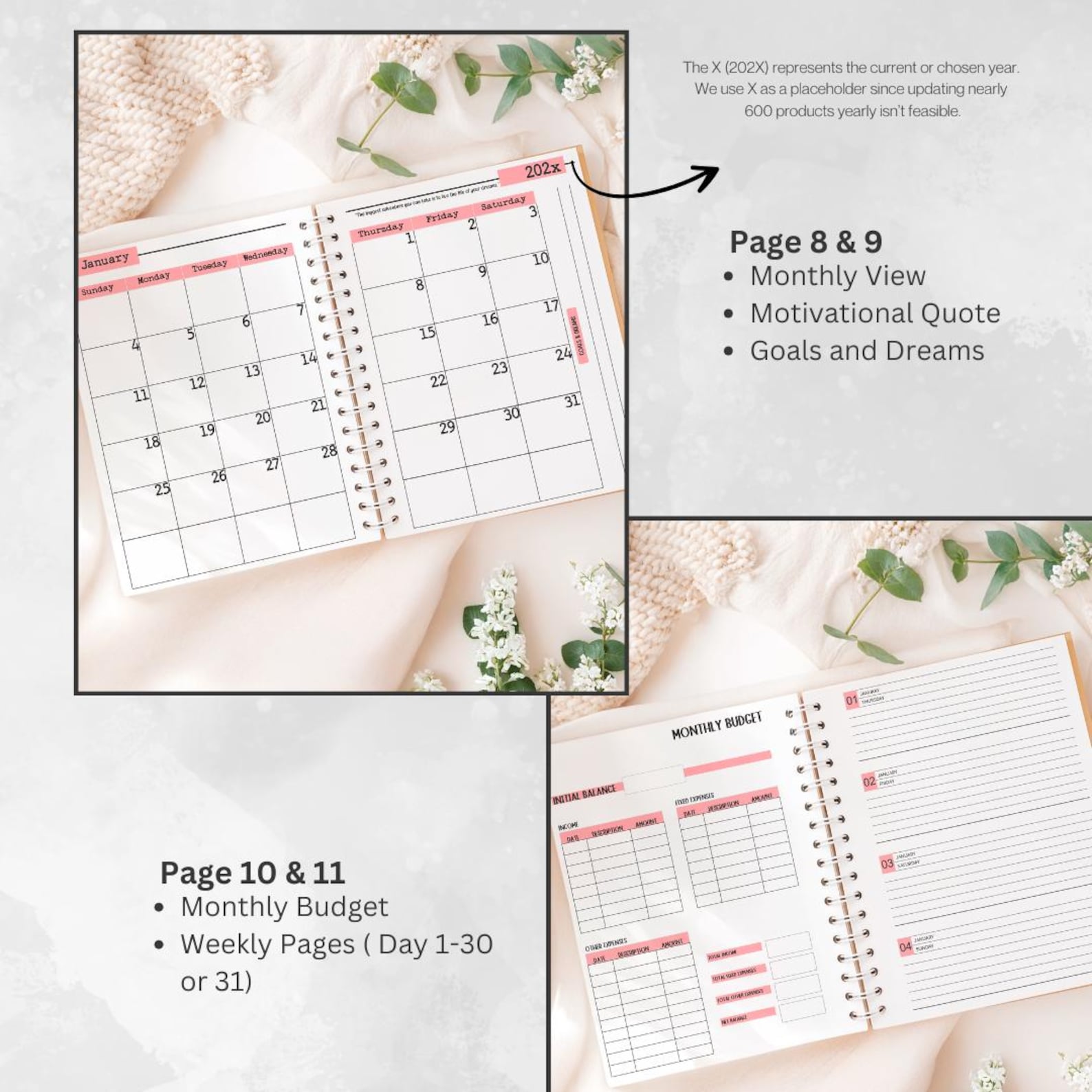 Personalized Monthly Weekly Planner With Lines - Girl Boss Calendar ...