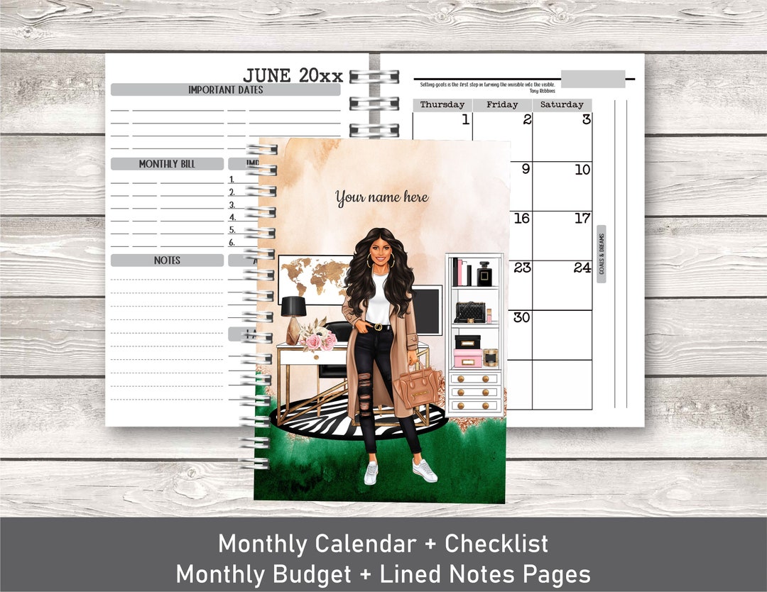 2024 Personalized Monthly Planner With Lined Notebook in One Planner ...