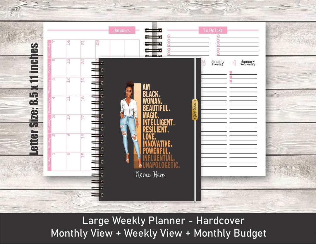 8.5x11 2024 Large Weekly Personalized Planner Budget Planner Black Girl ...