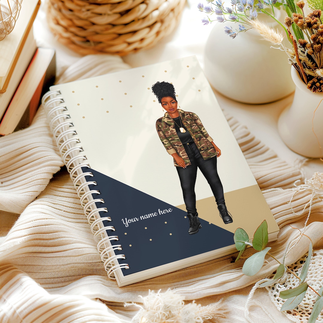 Army Black Girl Custom Start Date Planner With Lines - Personalized ...