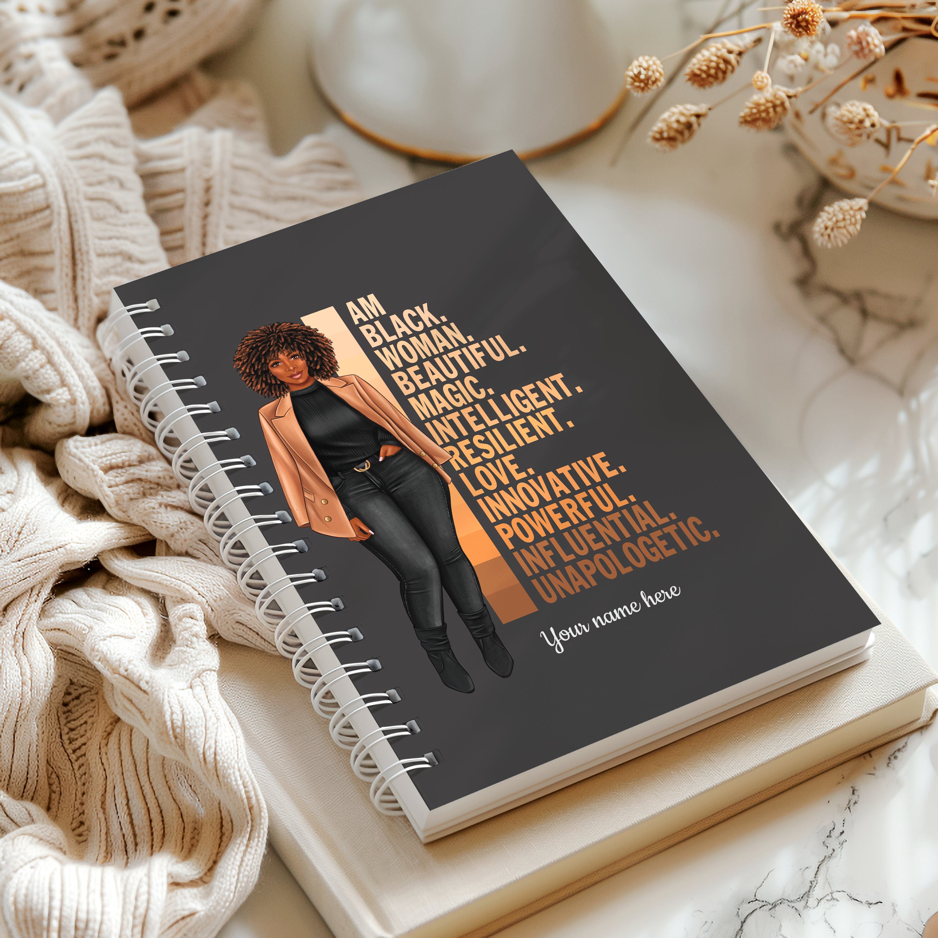 Black Girl Custom Start Date Planner With Lines - Personalized Monthly ...
