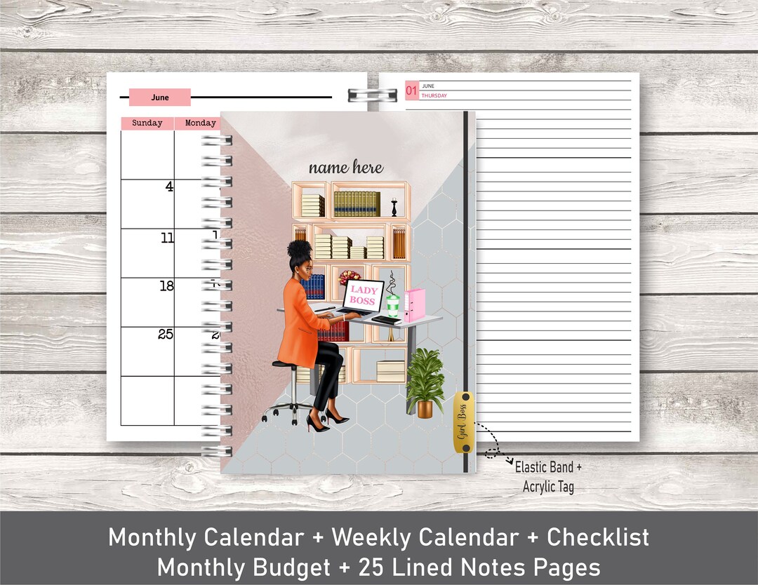 2024 Black Girl Custom Start Date Planner With Lines Personalized ...