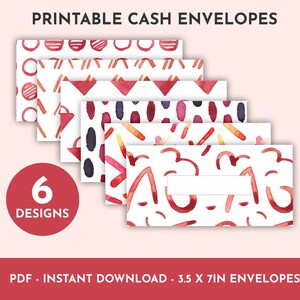 Red Watercolor Printable Cash Envelopes With Transaction Tracker ...