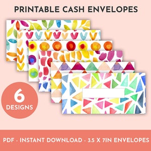 Watercolor Rainbow Printable Cash Envelopes With Transaction Tracker ...