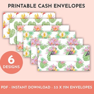Tropical Watercolor Printable Cash Envelopes With Transaction Tracker ...