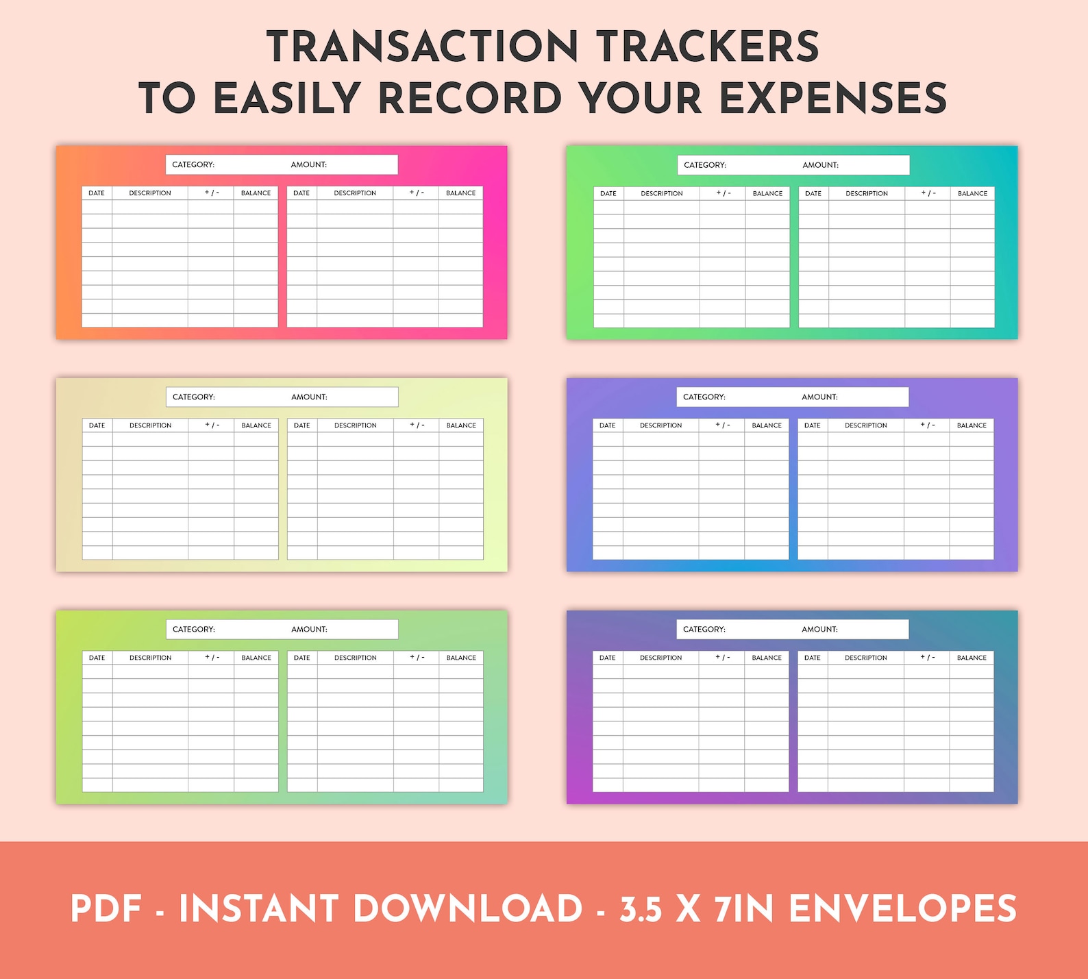 Rainbow Gradient Printable Cash Envelopes With Transaction Tracker ...