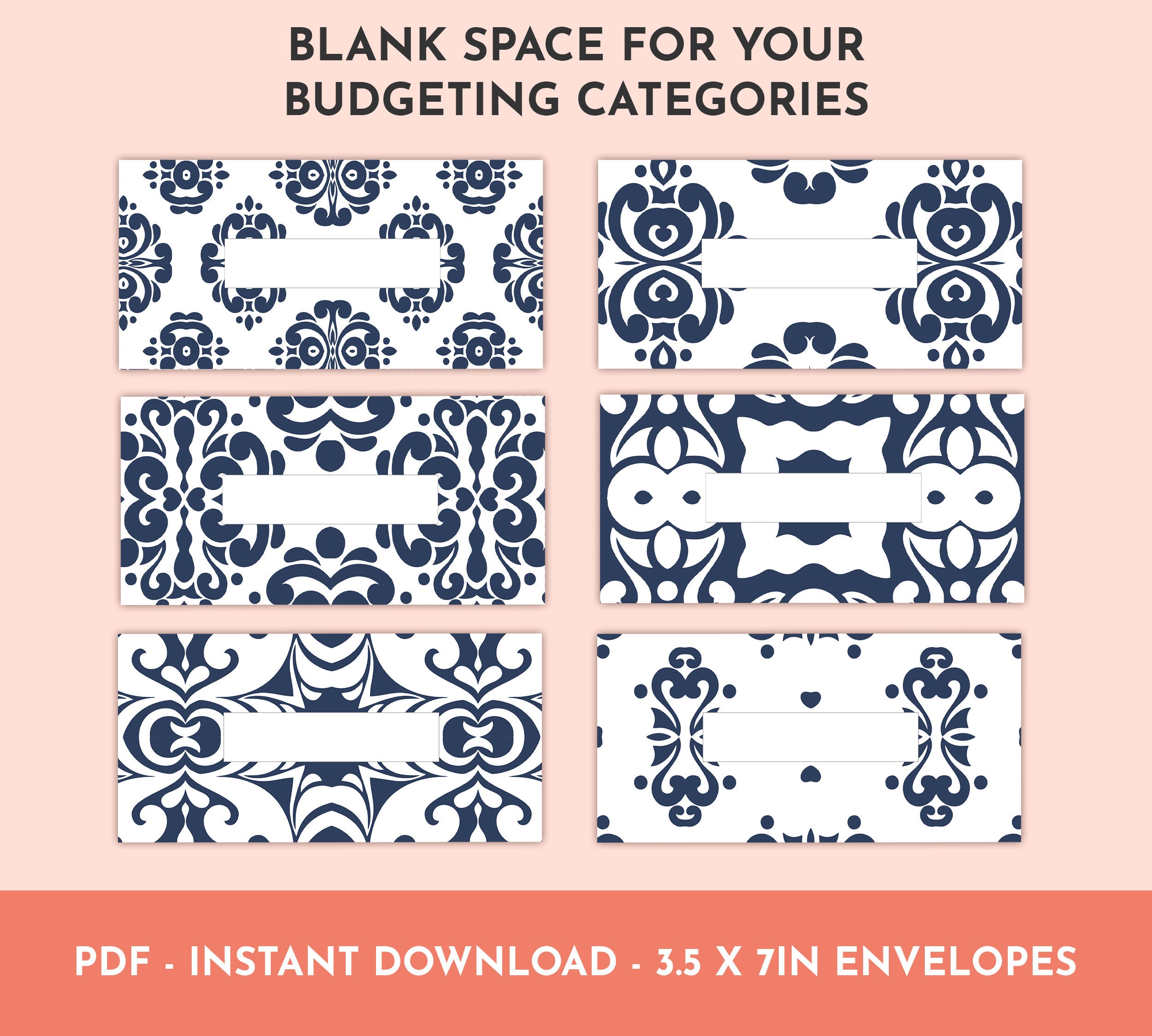 Blue Damask Printable Cash Envelopes With Transaction Tracker - Etsy