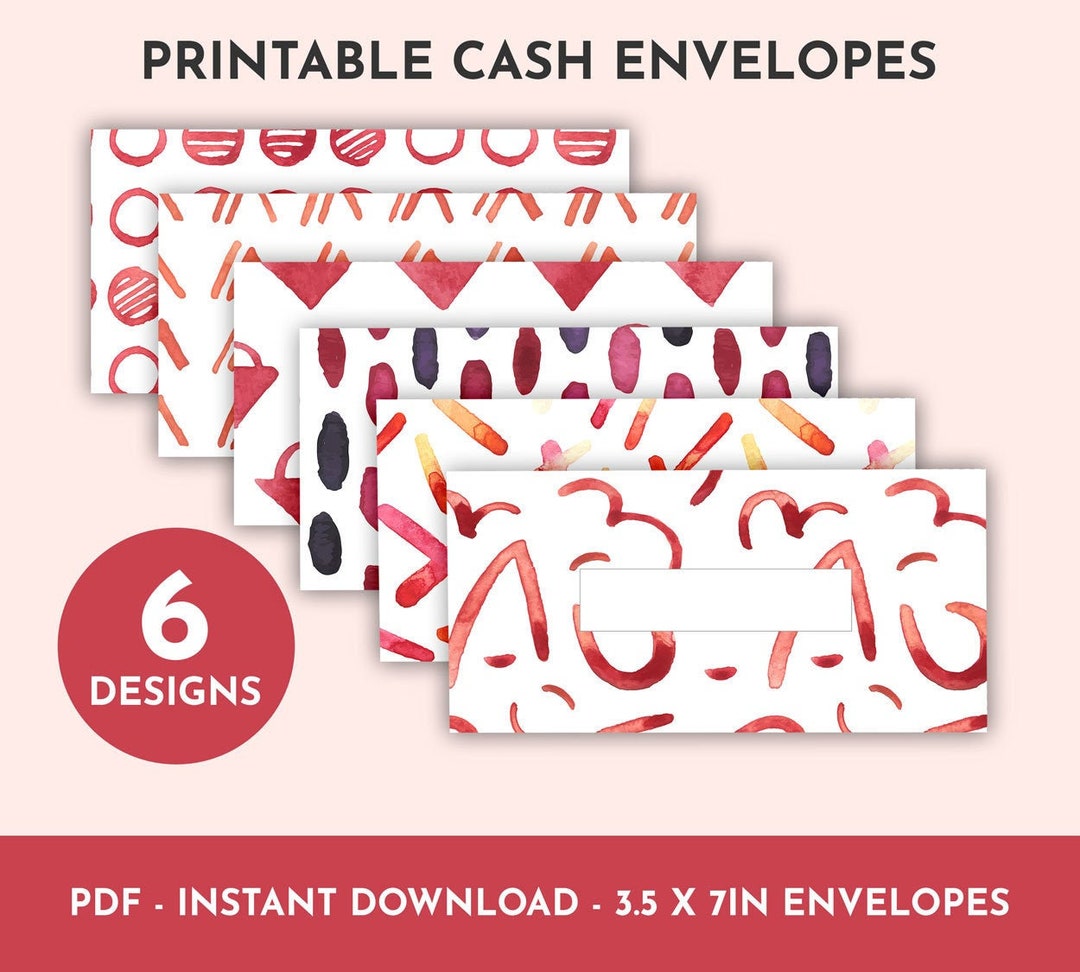 Red Watercolor Printable Cash Envelopes With Transaction Tracker ...