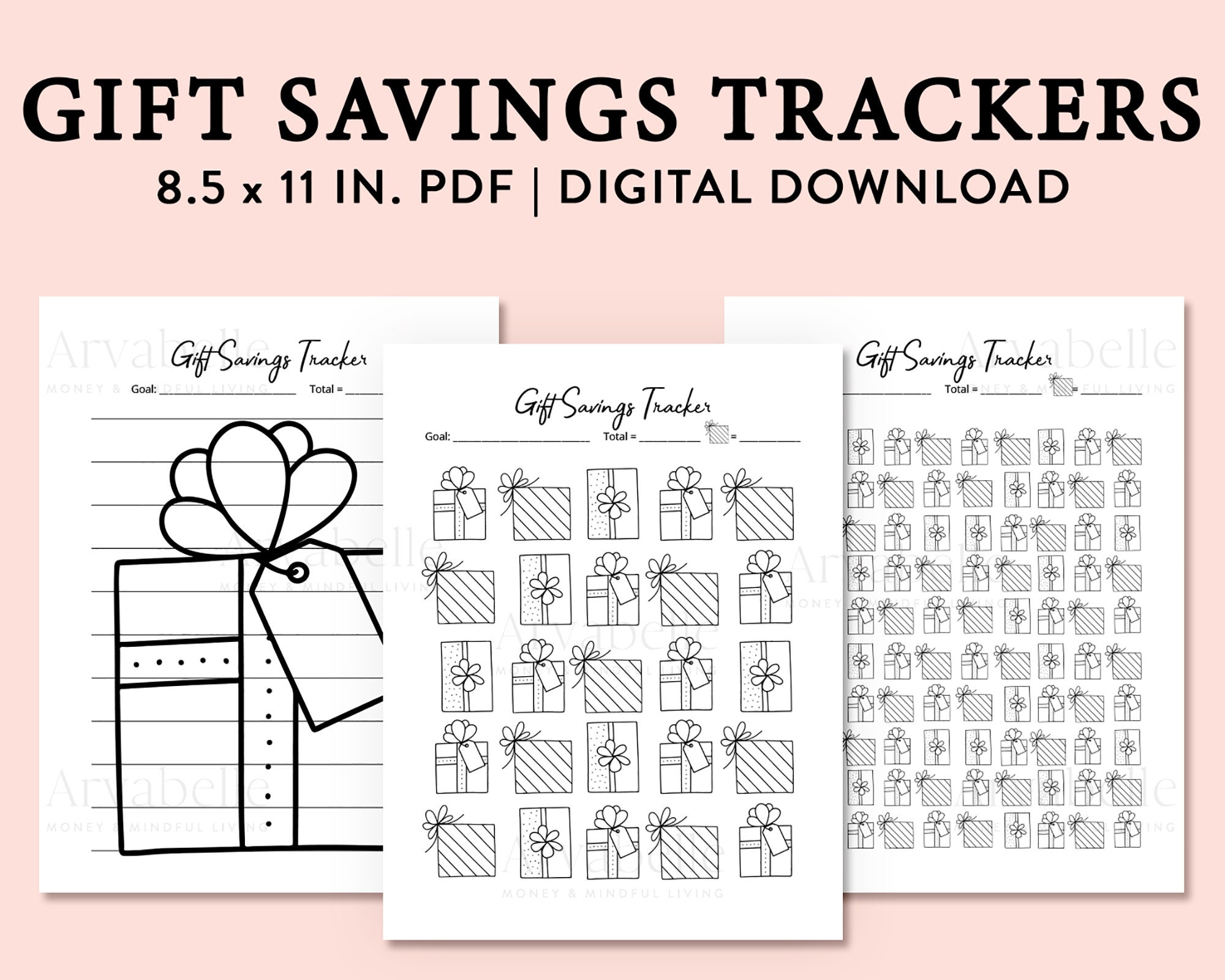 Printable Gift Savings Tracker Pack of 3 Bundle, Digital Download, PDF ...