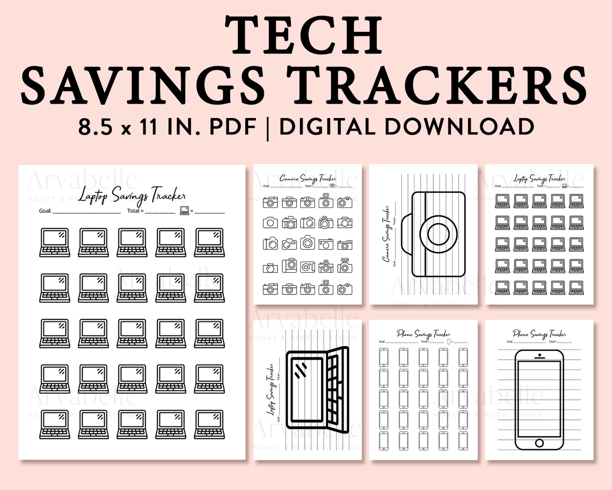 Printable Tech Savings Tracker Pack of 6 Phone, Laptop, Camera Bundle ...