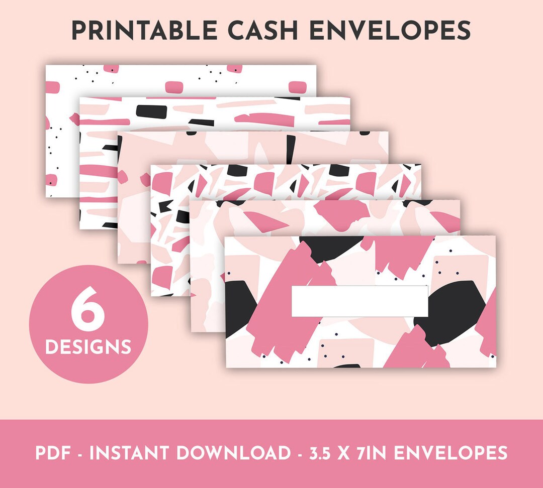 Pink Abstract Printable Cash Envelopes With Transaction Tracker ...