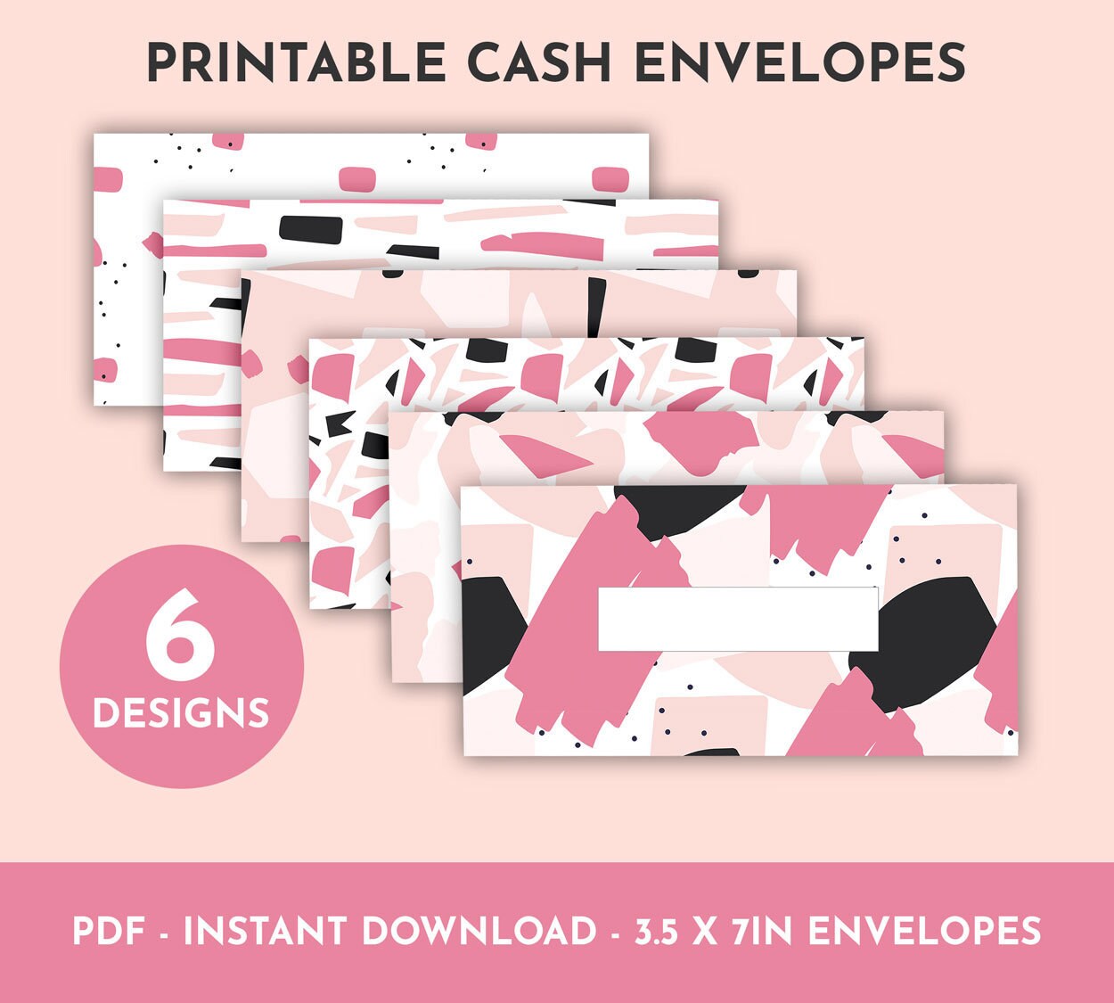 Pink Abstract Printable Cash Envelopes With Transaction Tracker ...