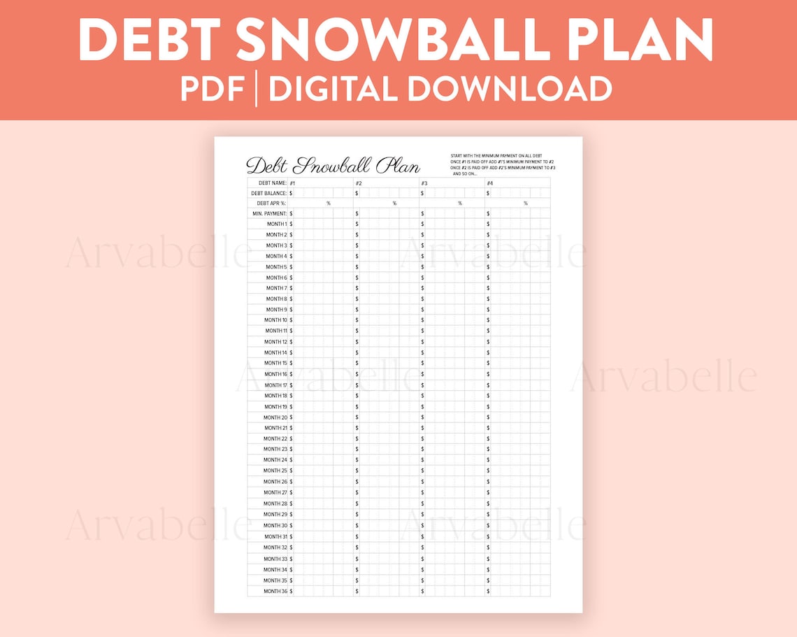 Printable Debt Snowball Payoff Plan Tracker Digital Download, PDF - Etsy