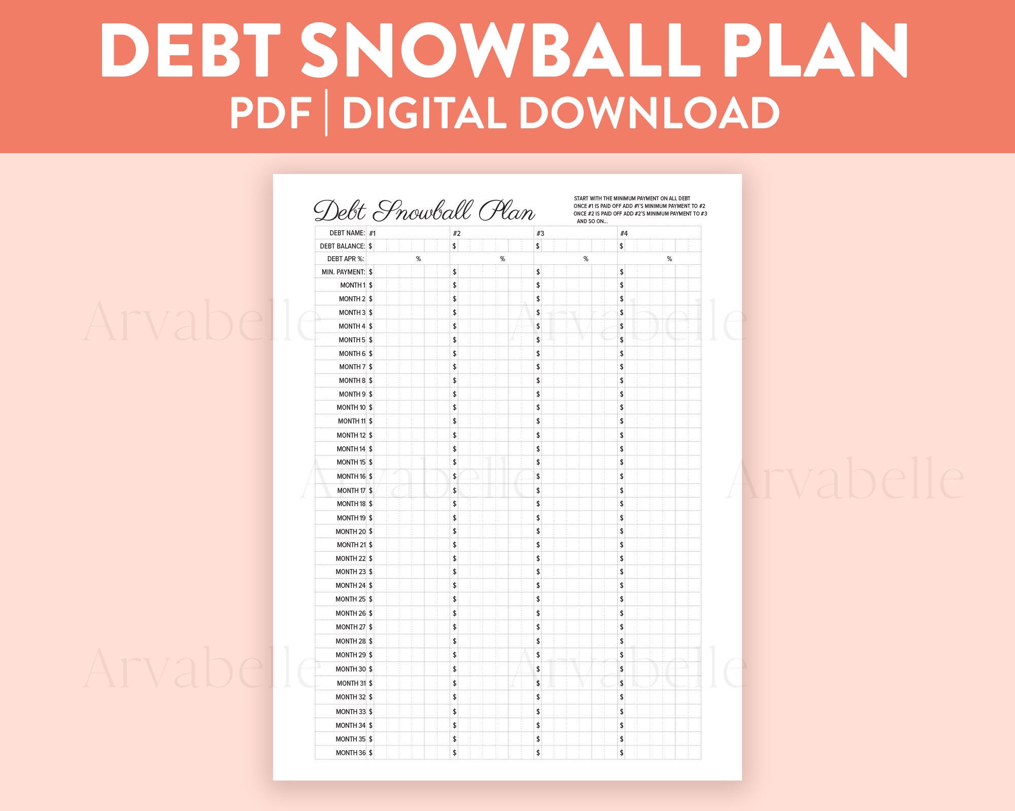 Printable Debt Snowball Payoff Plan Tracker Digital Download, PDF - Etsy