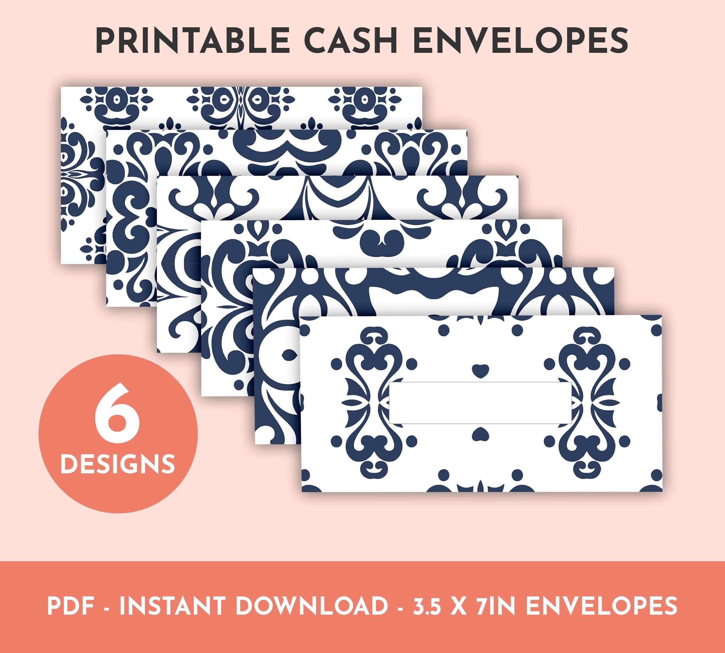 Blue Damask Printable Cash Envelopes With Transaction Tracker - Etsy