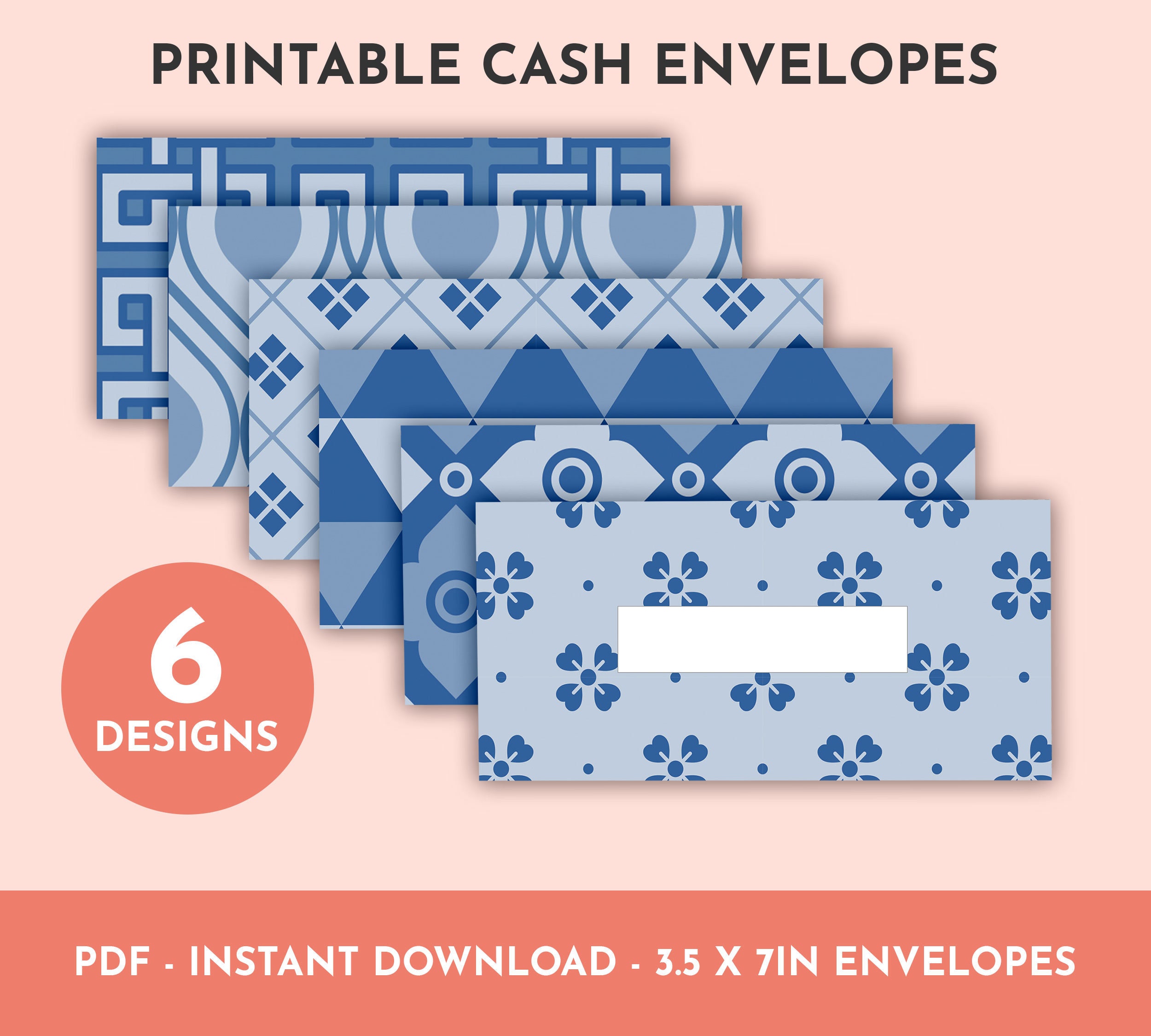 Blue Patterns Printable Cash Envelopes with Transaction | Etsy