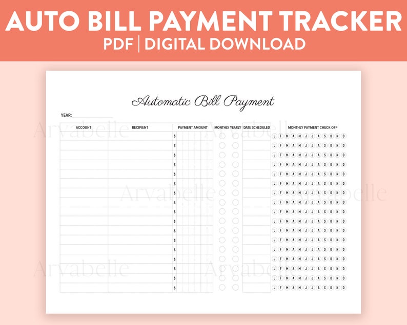 Printable Automatic Bill Payment Tracker - Digital Download, PDF ...