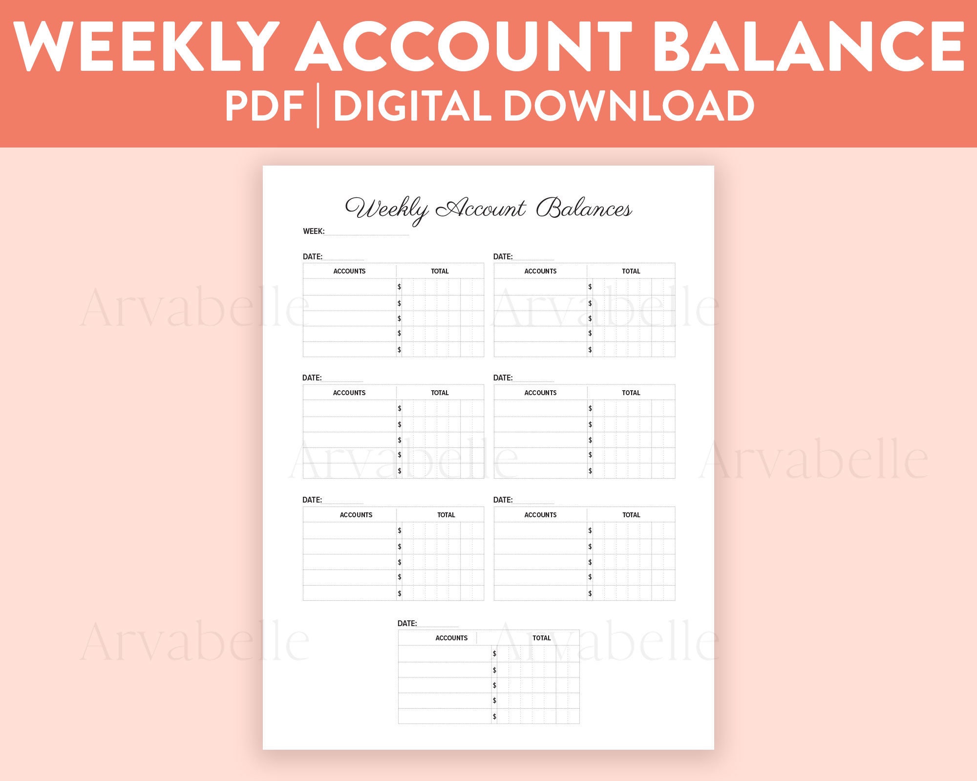 Printable Weekly Bank Account Balance Tracker Digital Download, PDF - Etsy