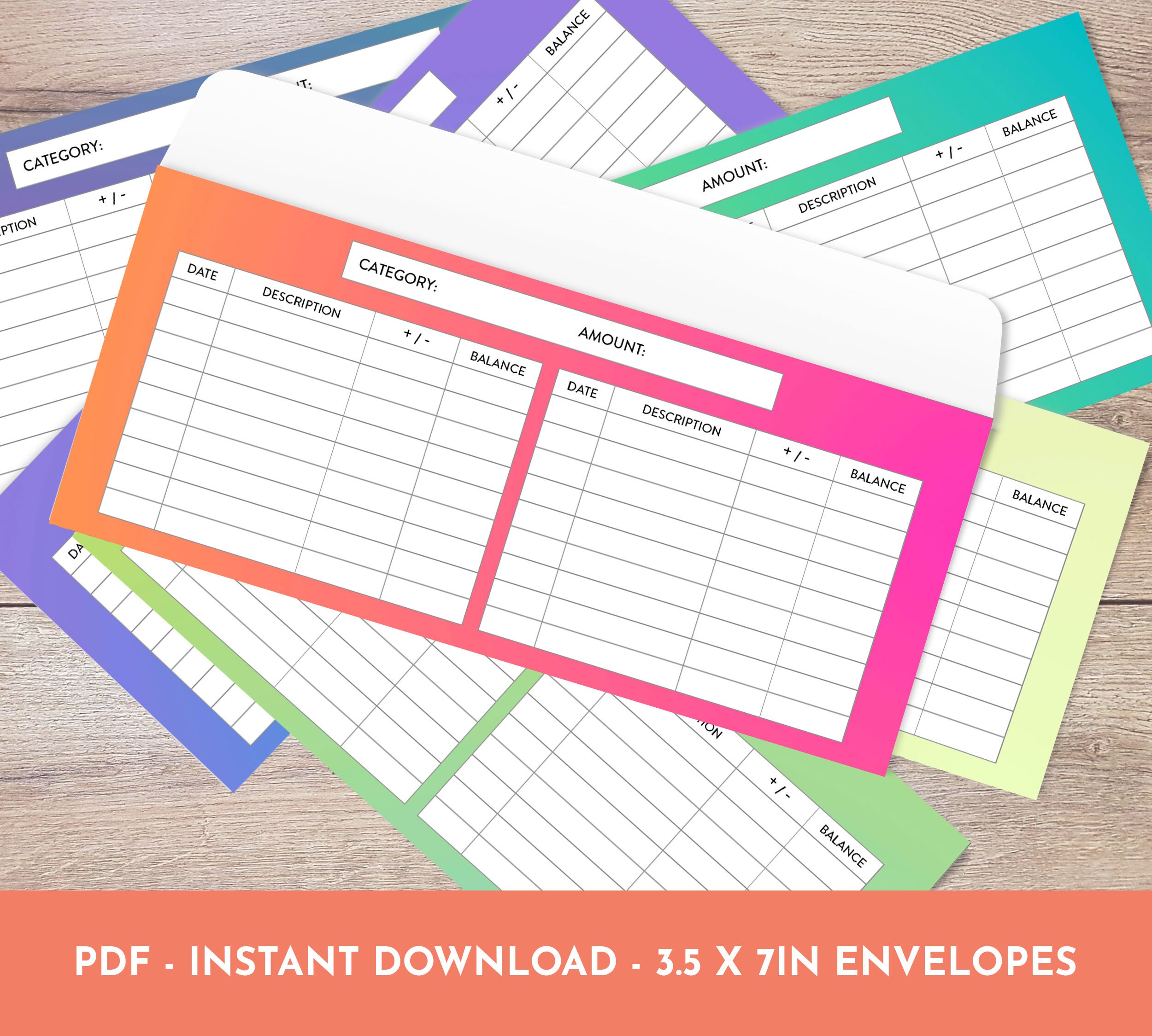 Rainbow Gradient Printable Cash Envelopes With Transaction Tracker ...
