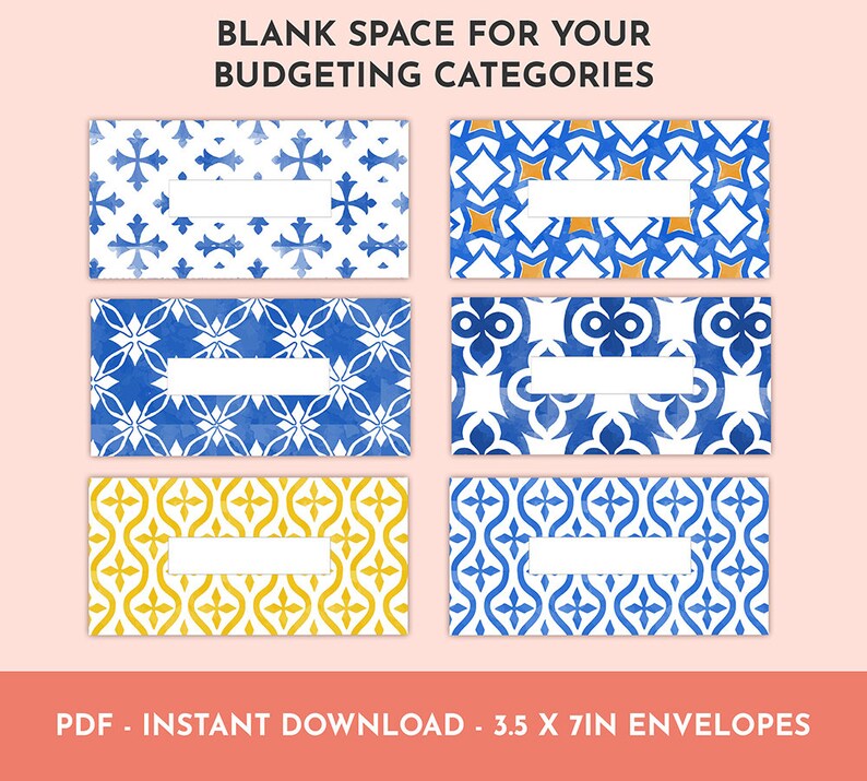 Moroccan Blue Printable Cash Envelopes With Transaction Tracker ...