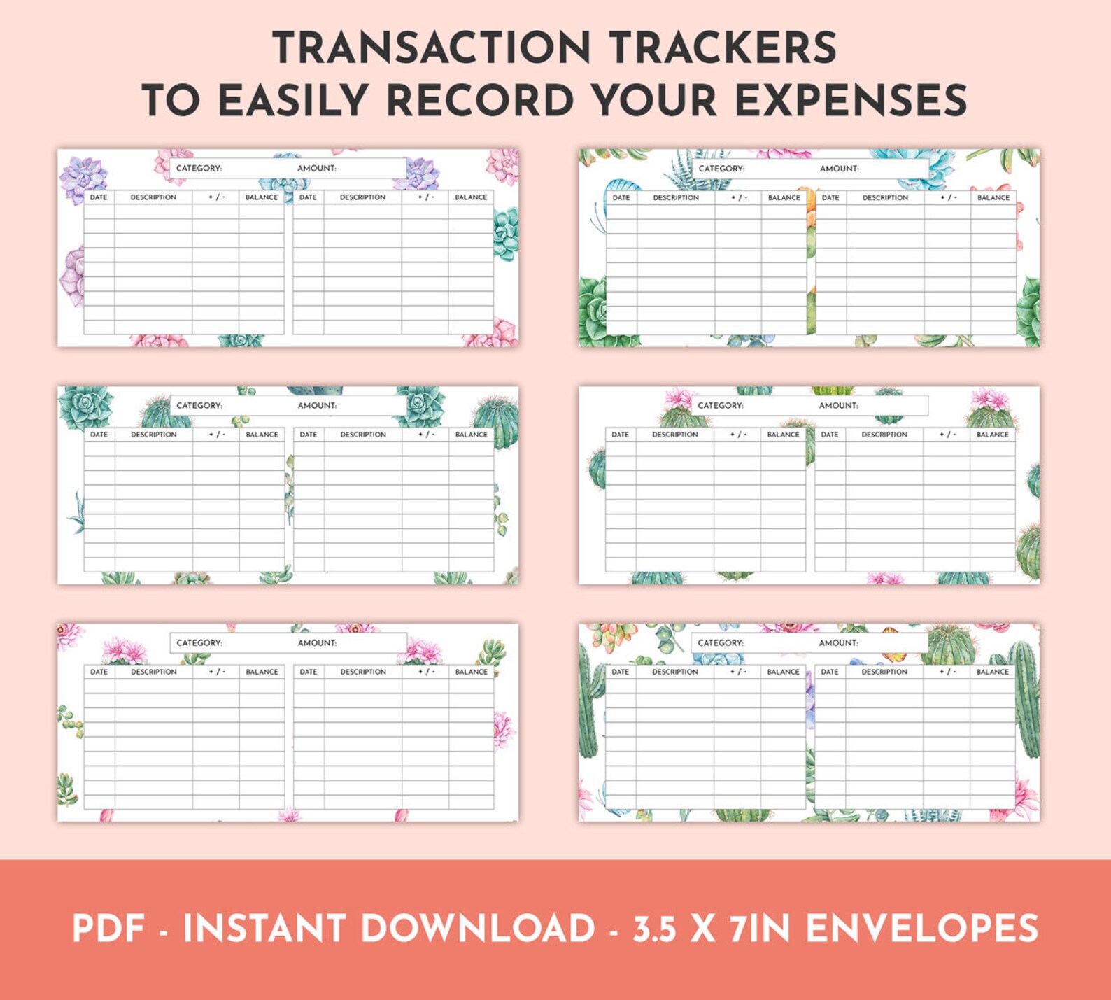 Watercolor Succulents Printable Cash Envelopes With - Etsy