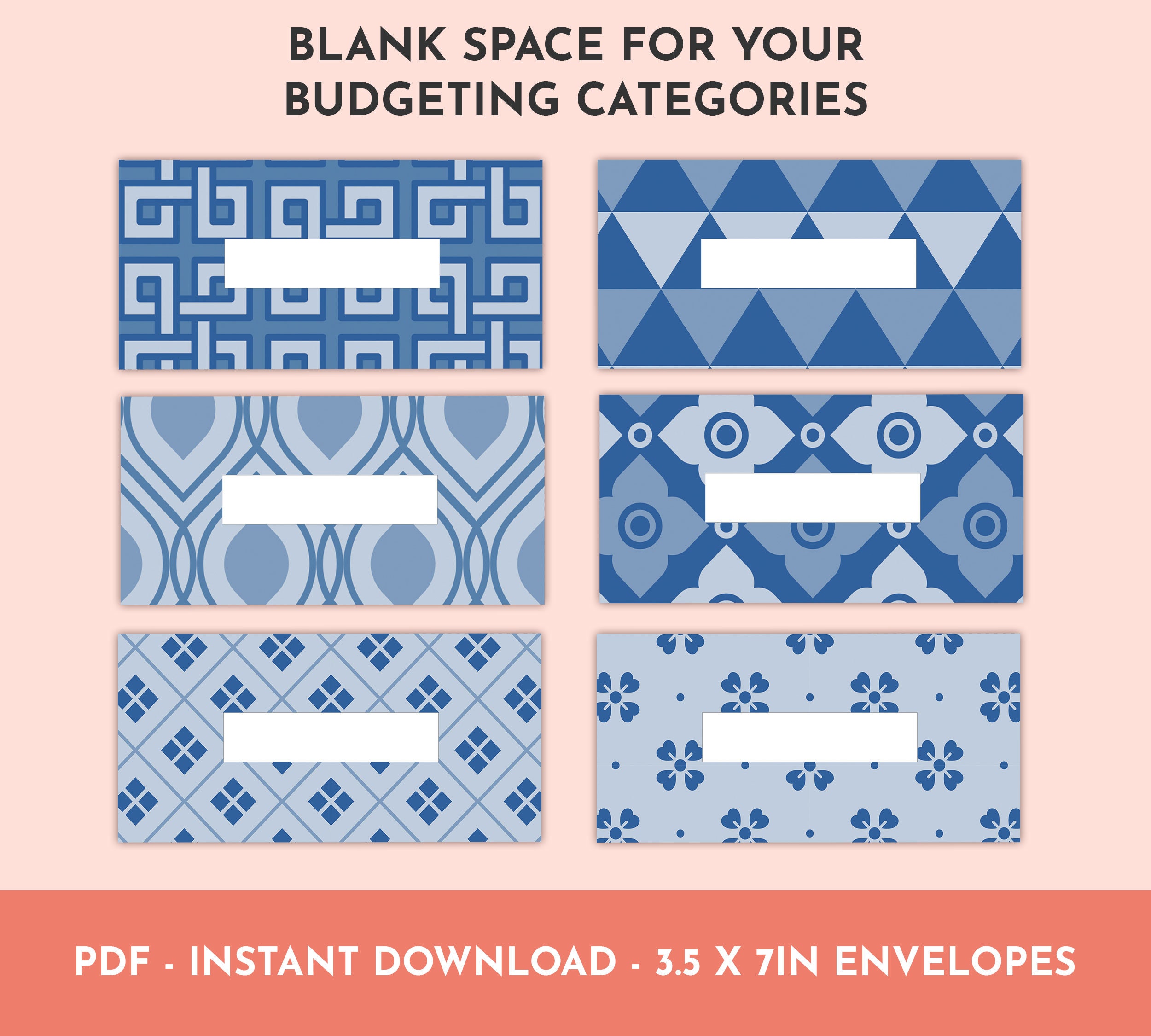 Blue Patterns Printable Cash Envelopes With Transaction Tracker ...