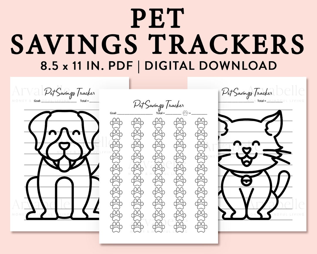 Printable Pet Savings Tracker Pack of 3 Bundle, Digital Download, PDF ...