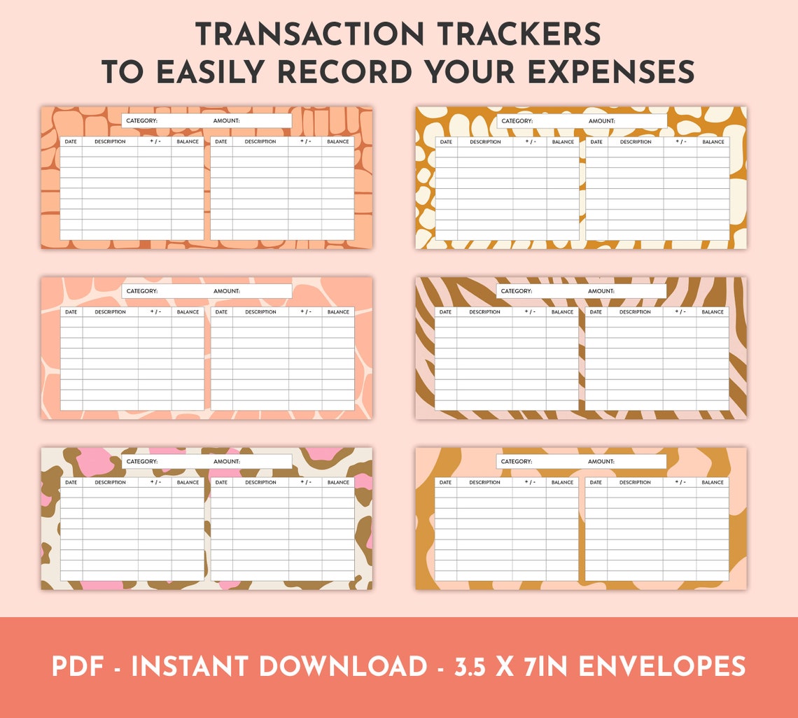 Pink Safari Animal Print Printable Cash Envelopes With Transaction ...