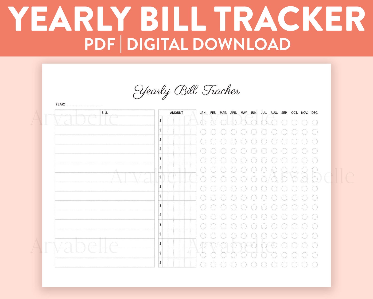 Printable Yearly Bill Tracker Worksheet Digital Download, PDF - Etsy