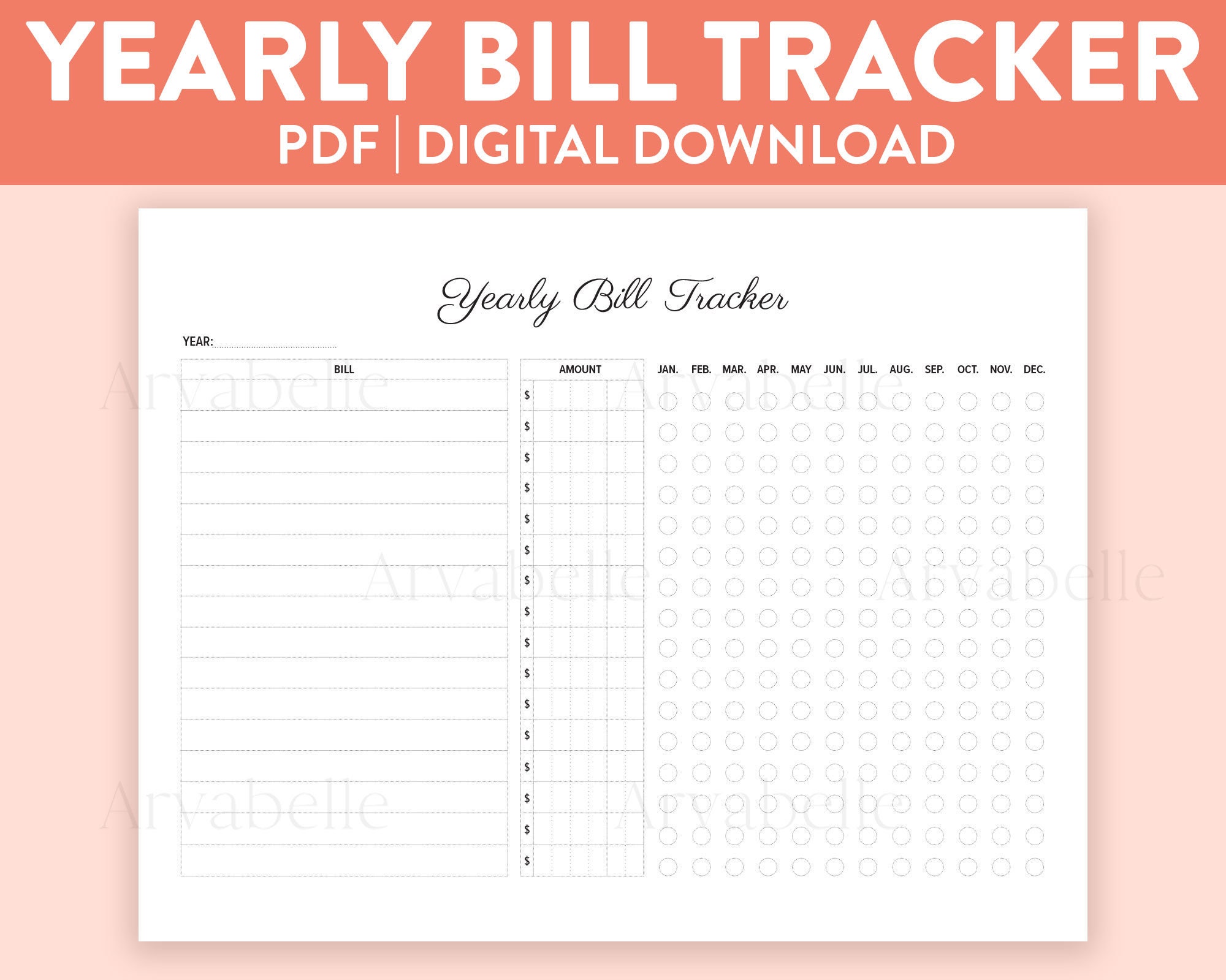 Printable Yearly Bill Tracker Worksheet Digital Download, PDF - Etsy