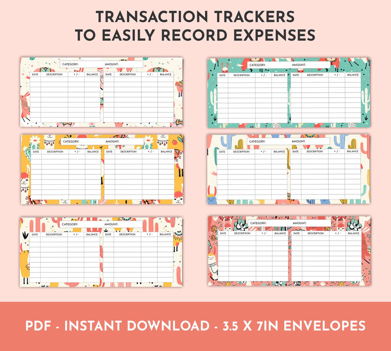 Cactus Llama Printable Cash Envelopes With Transaction Tracker - Etsy