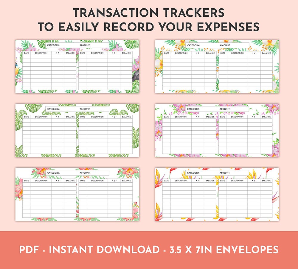 Tropical Watercolor Printable Cash Envelopes With Transaction - Etsy